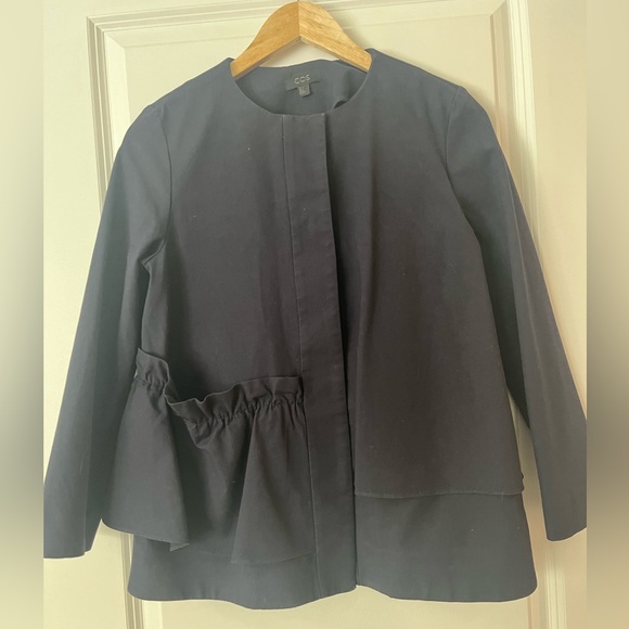 COS | Jackets & Coats | Cos Navy Short Jacket Asymmetrical Ruffled Size ...